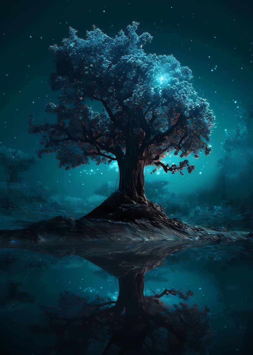 'Blue Tree in Magic Night' Poster, picture, metal print, paint by Pink ...