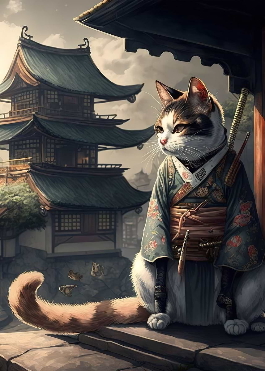 'Cat Samurai Japan' Poster, picture, metal print, paint by NeoRowe ...