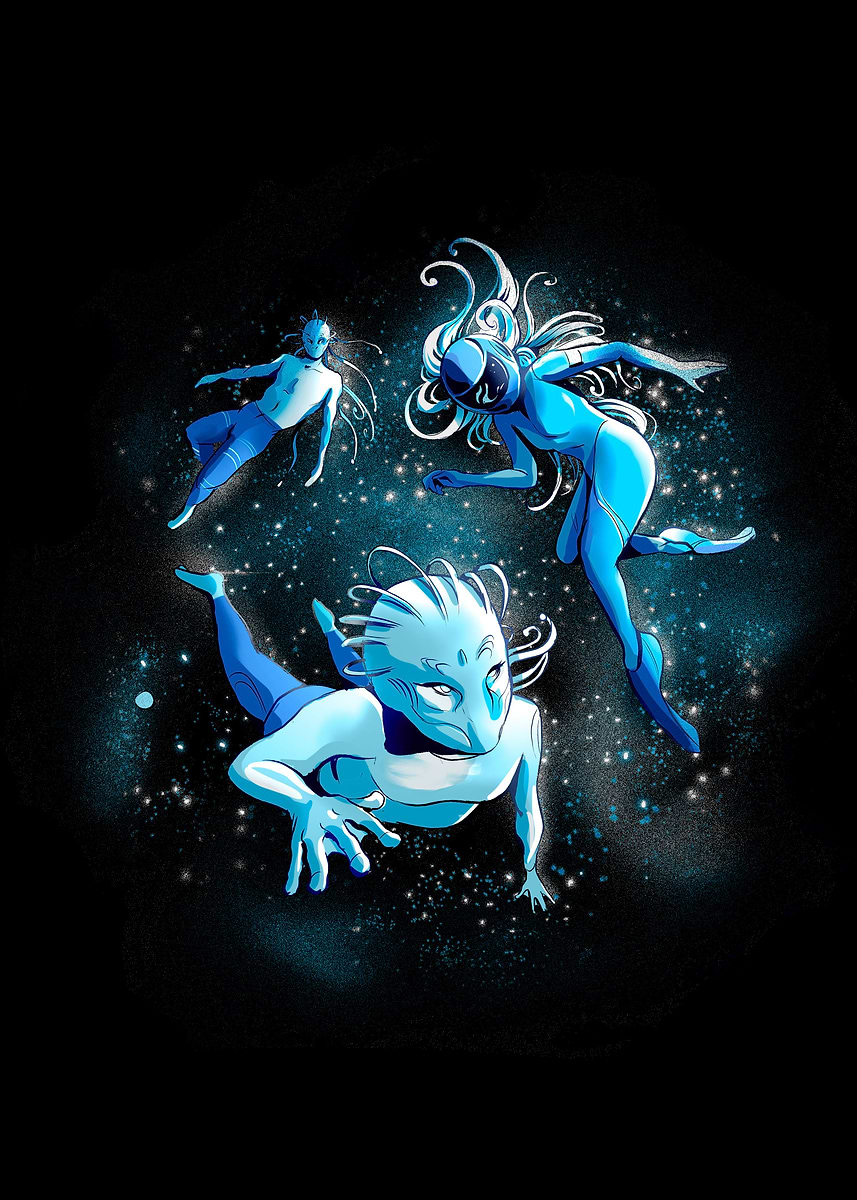 'Aliens Floating' Poster, picture, metal print, paint by Adam | Displate