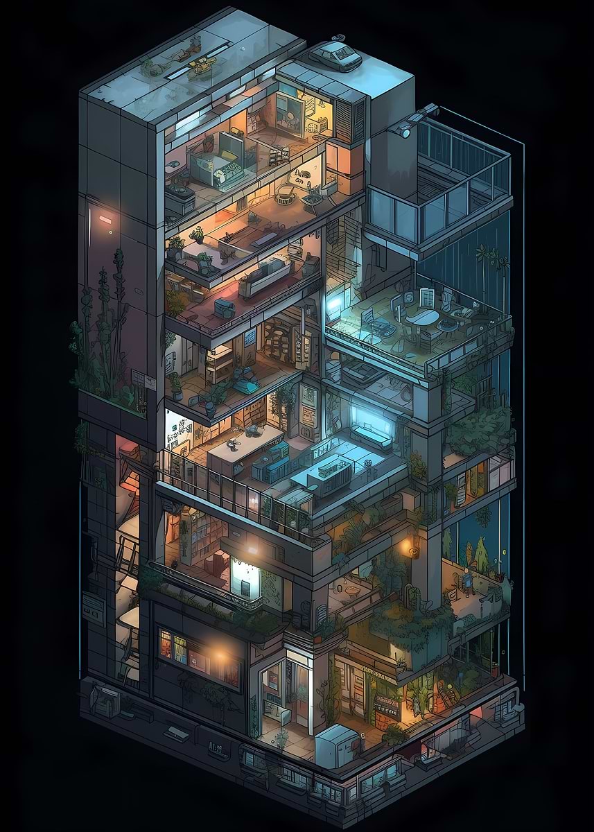'Isometric Building' Poster, picture, metal print, paint by David ...