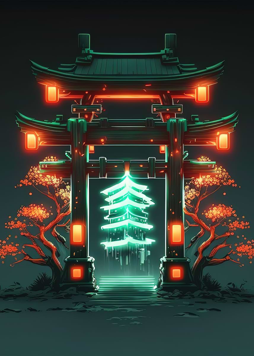 'japanese gate anime' Poster, picture, metal print, paint by Hari ...