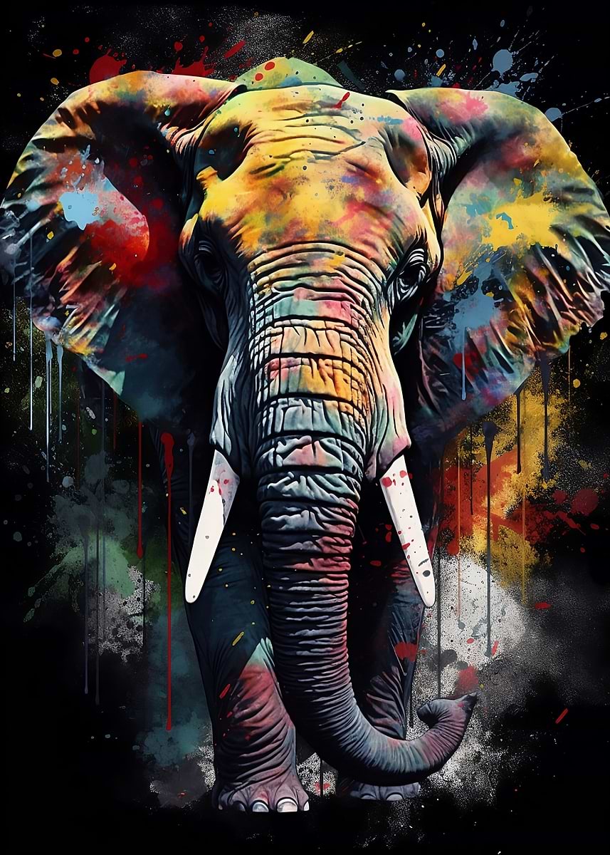 'Elephant Colorful' Poster, picture, metal print, paint by ...