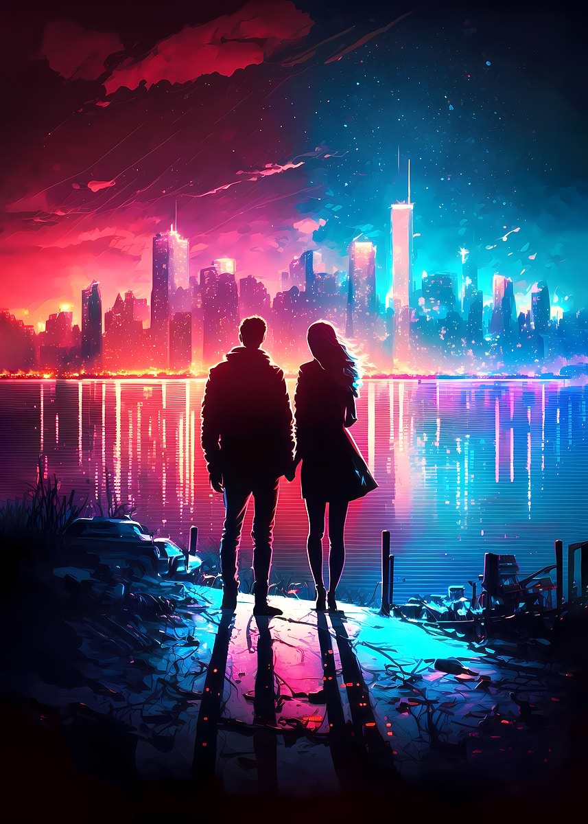 'The Red Blue Neon City' Poster, picture, metal print, paint by Luong ...