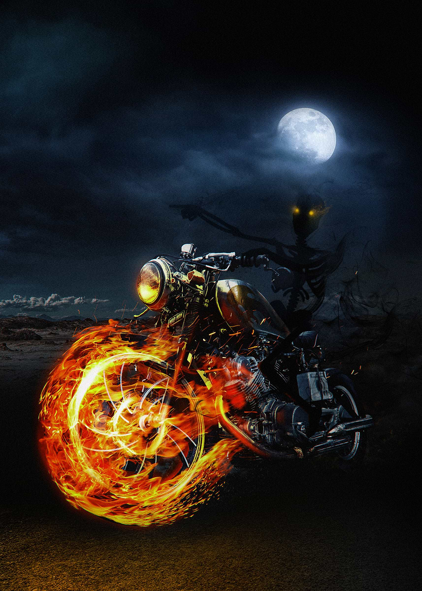 'Motorcycle With Fire' Poster, picture, metal print, paint by P U F F Y ...