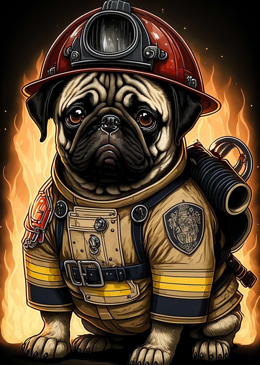 'Dog Firefighter' Poster, picture, metal print, paint by Luke Emery ...