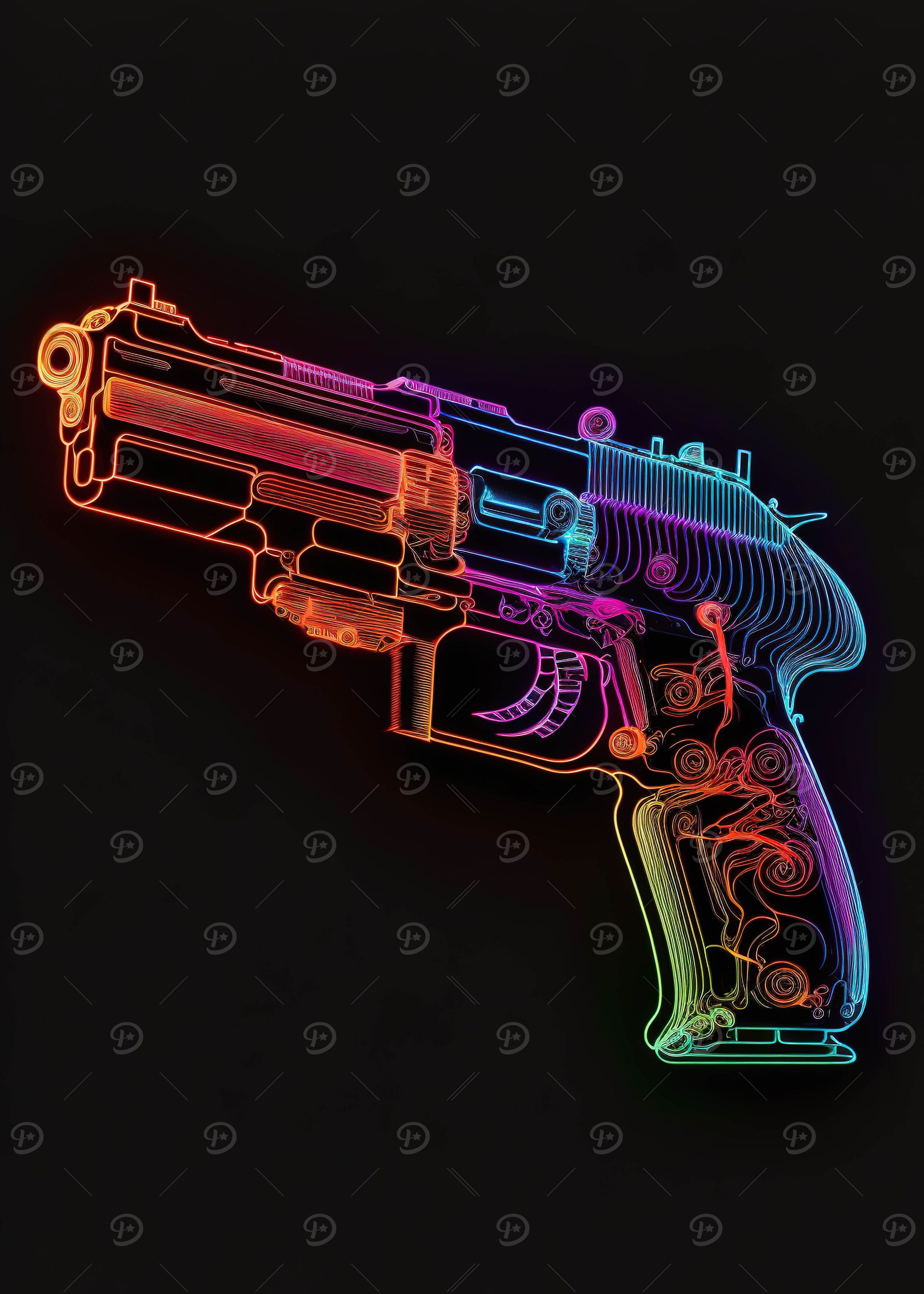 'Gun Neon' Poster, picture, metal print, paint by Peter Li | Displate
