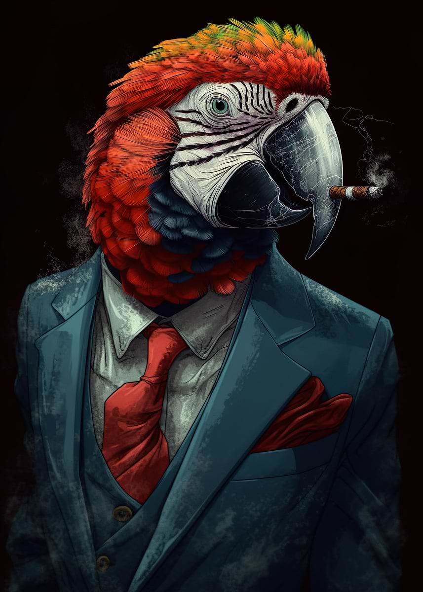 'Parrot Suit Smoking' Poster, picture, metal print, paint by AyrioArt ...