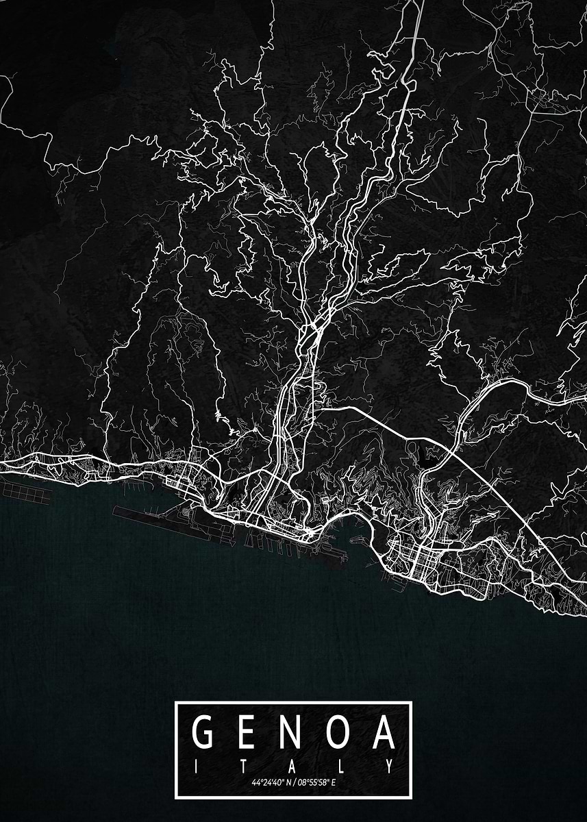 'Genoa City Map Dark' Poster, picture, metal print, paint by deMAP ...