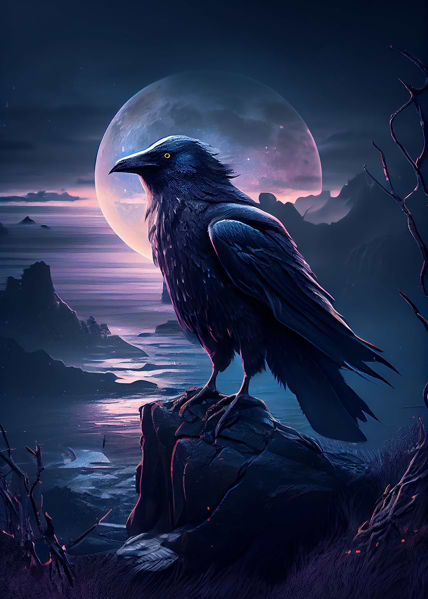 'Raven Moon' Poster, picture, metal print, paint by DecoyDesign | Displate