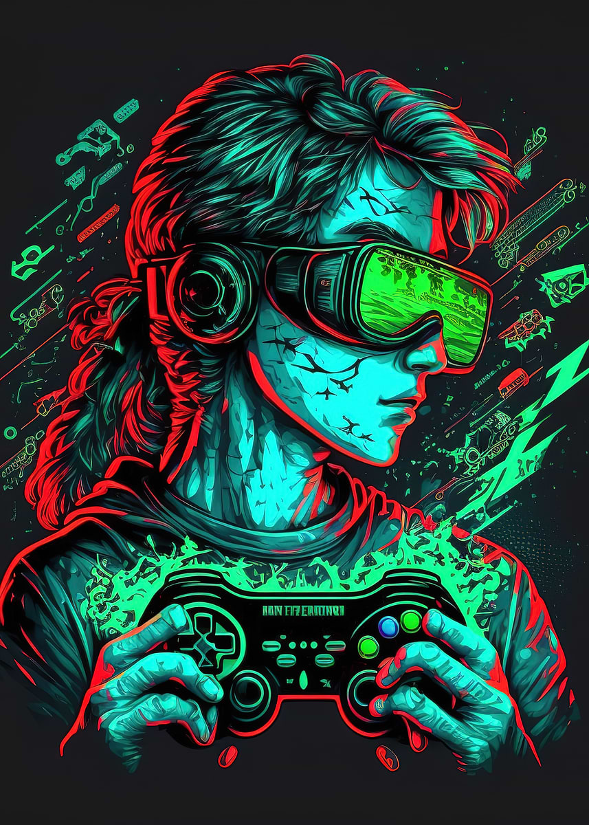'gaming neon art' Poster, picture, metal print, paint by Jena | Displate