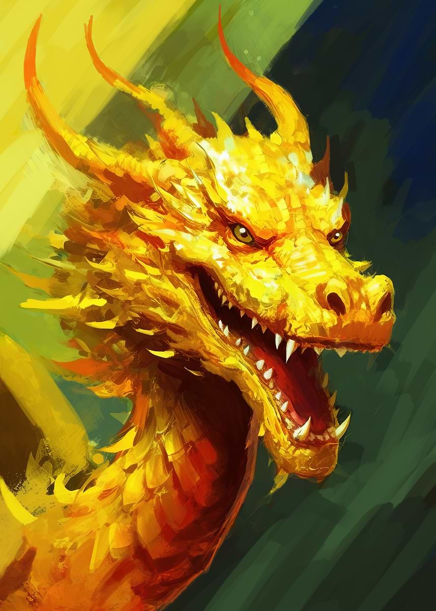 'Golden Dragon Portrait' Poster, picture, metal print, paint by ...