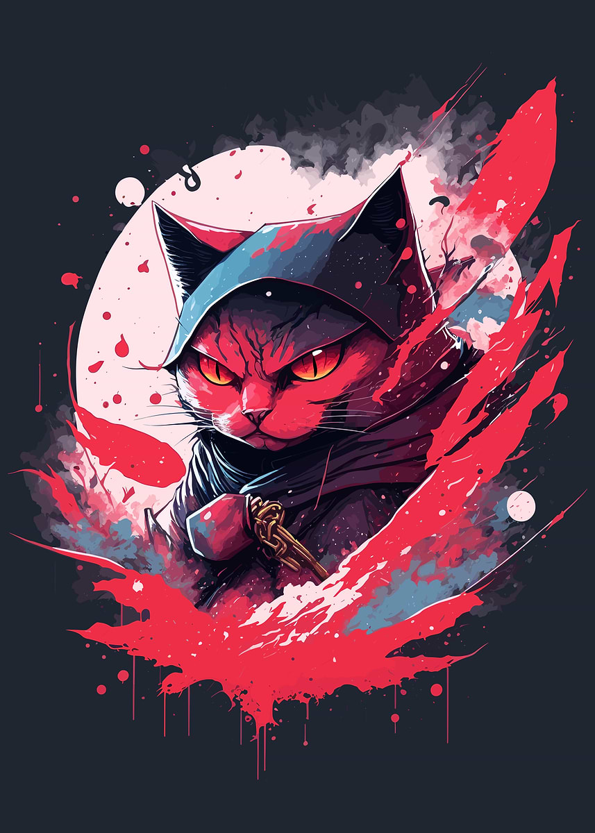 'Evil Ninja Cat' Poster, picture, metal print, paint by RudiArt | Displate