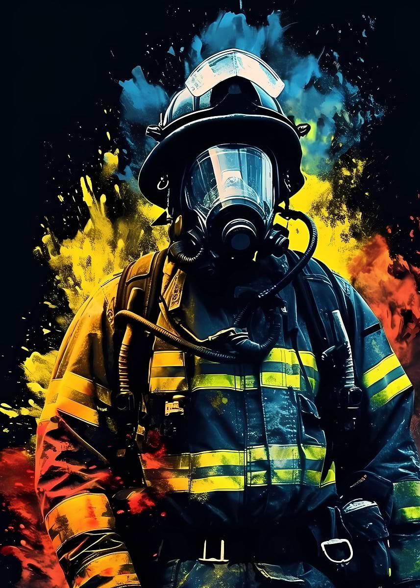 'Firefighter Colorful' Poster, picture, metal print, paint by ...