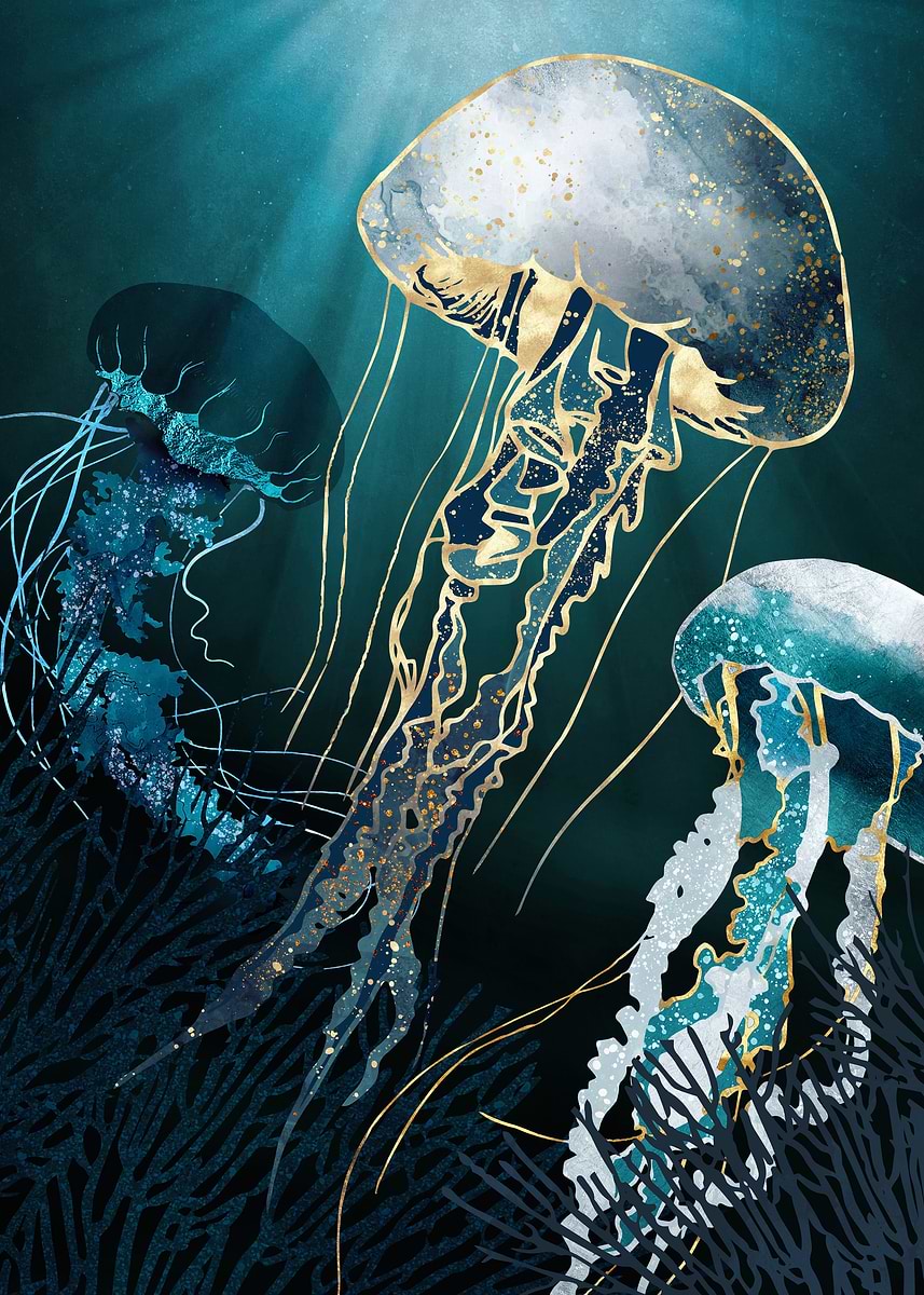 'Metallic Jellyfish V' Poster, picture, metal print, paint by SpaceFrog ...