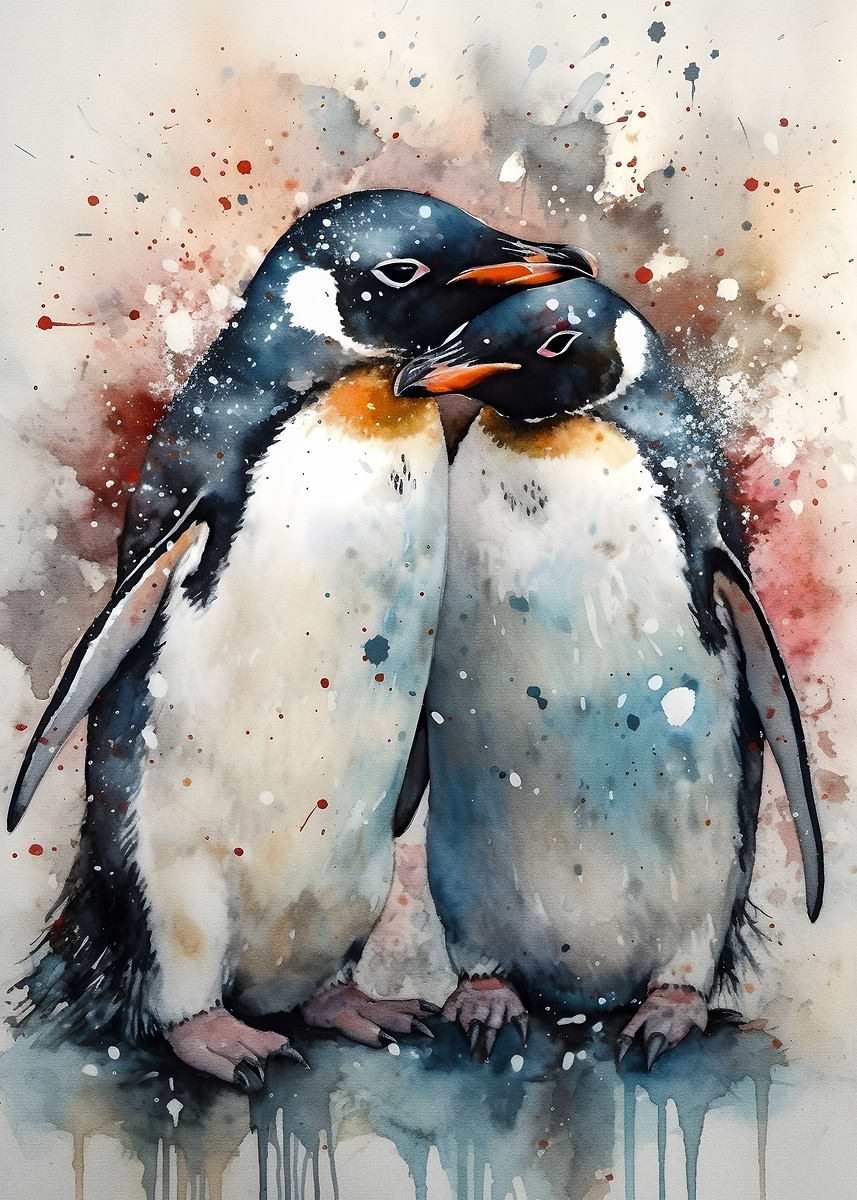 'Penguins' Poster, picture, metal print, paint by Elz art | Displate