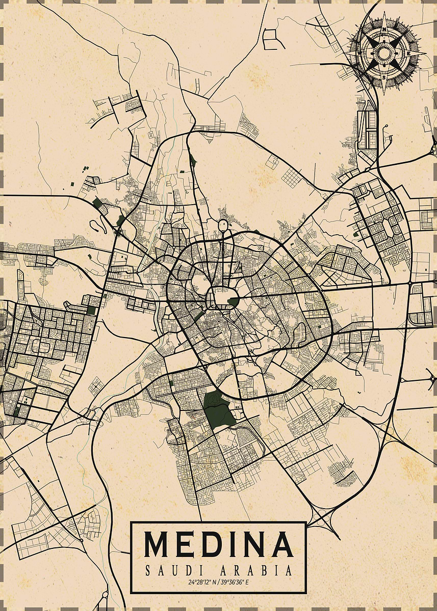 'Medina City Map Vintage' Poster, picture, metal print, paint by deMAP ...