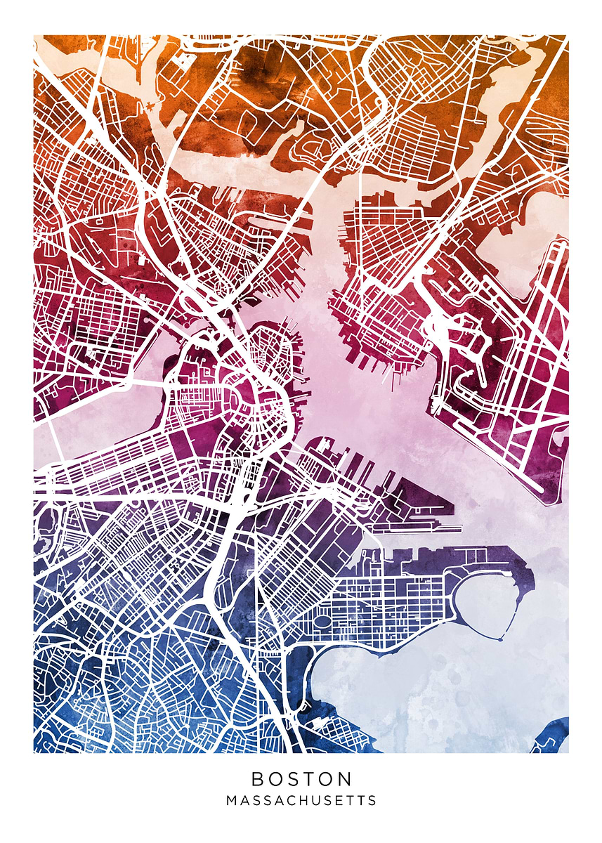 'Boston Massachusetts Map' Poster, picture, metal print, paint by ...