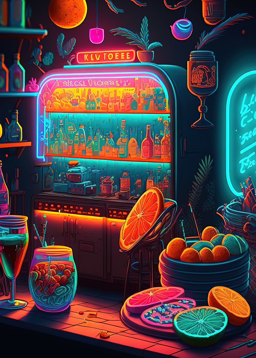 'Outdoor Bar Beach Neon' Poster, picture, metal print, paint by Coral ...