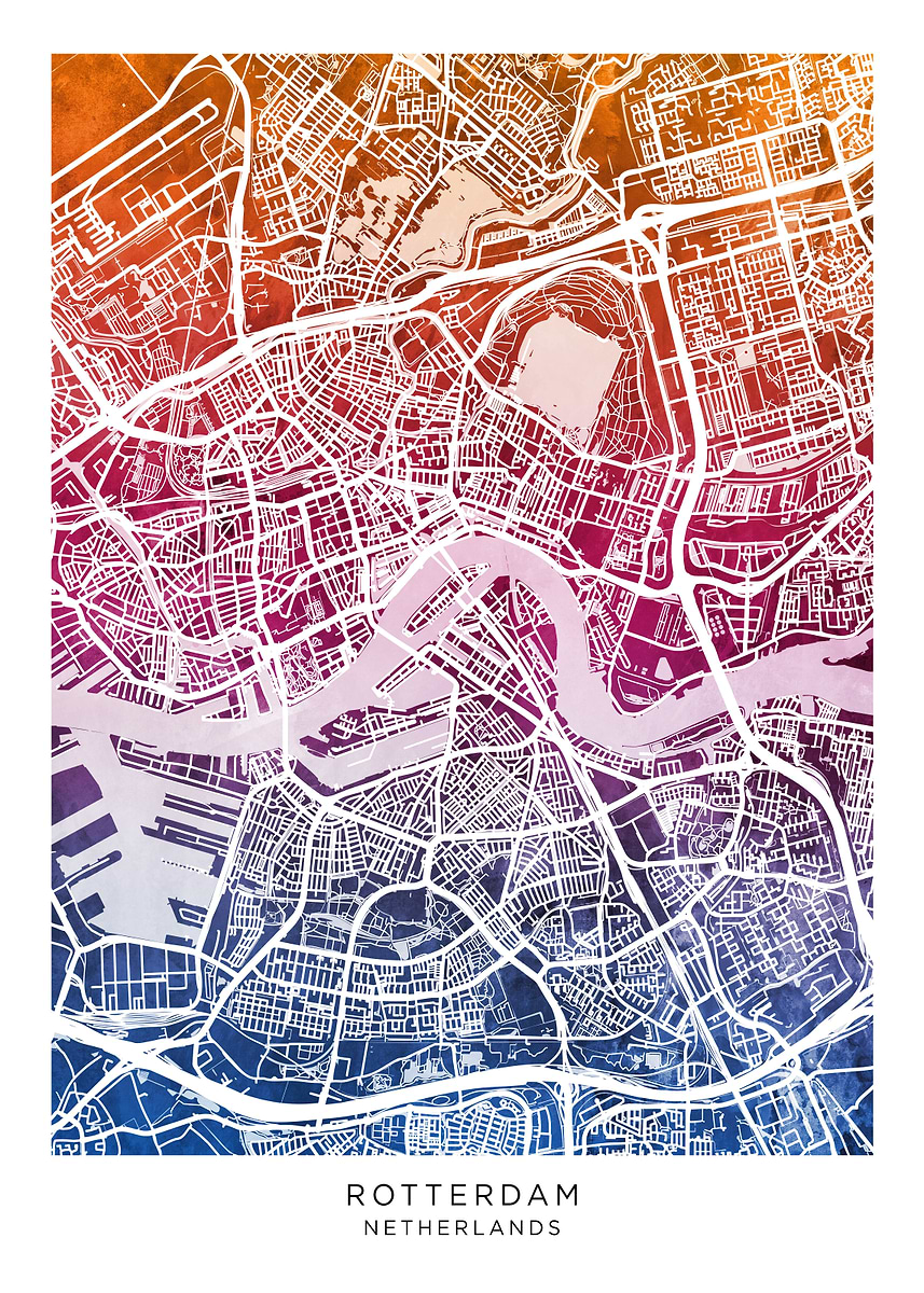 'Rotterdam Netherlands Map' Poster, picture, metal print, paint by ...