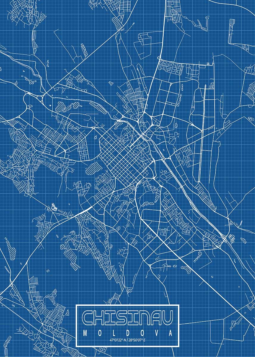 'Chisinau Map Blueprint' Poster, picture, metal print, paint by deMAP ...