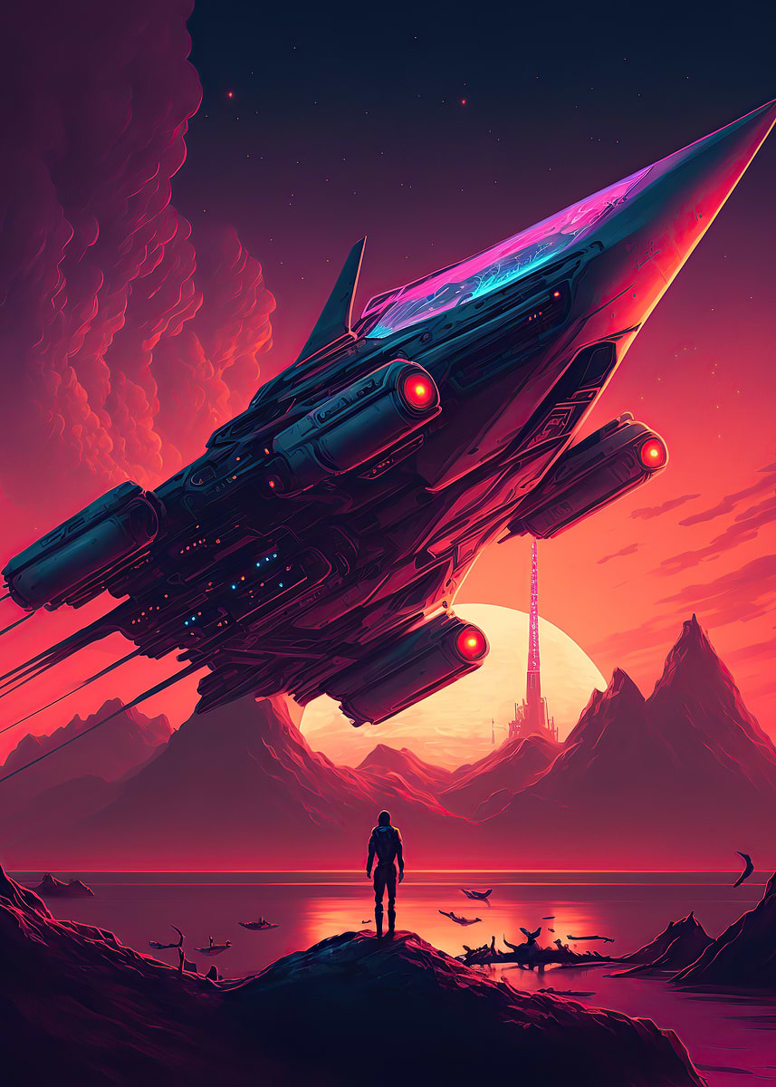 'Spaceship Sunset' Poster, picture, metal print, paint by Angelina ...
