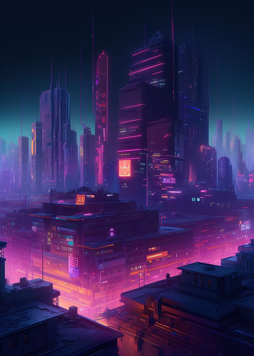'Neon City Pixel Art' Poster, picture, metal print, paint by DM ...