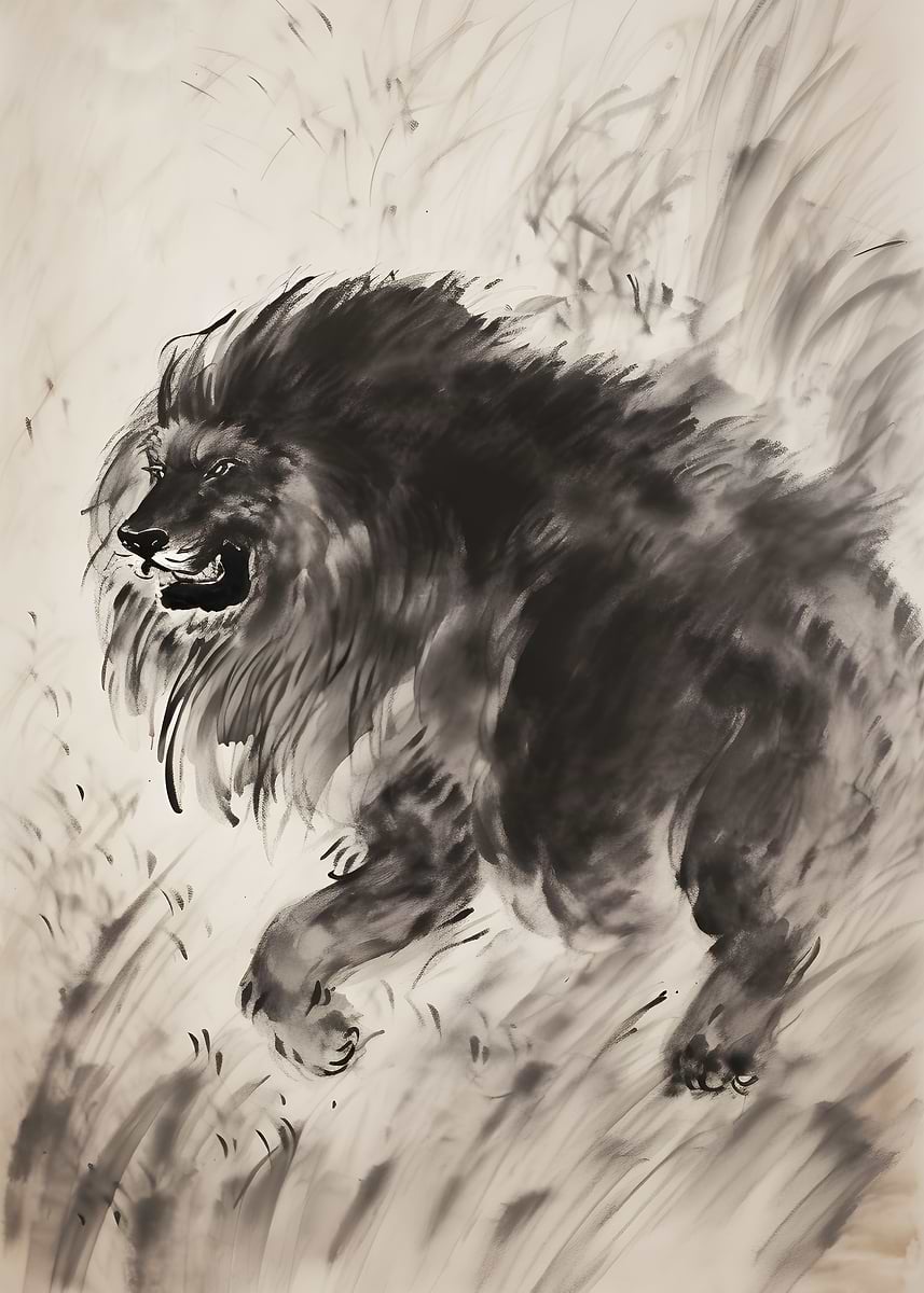 'Black Lion Ink Drawing' Poster, picture, metal print, paint by ...