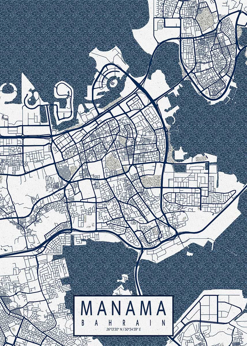 'Manama City Map Coastal' Poster, picture, metal print, paint by deMAP ...