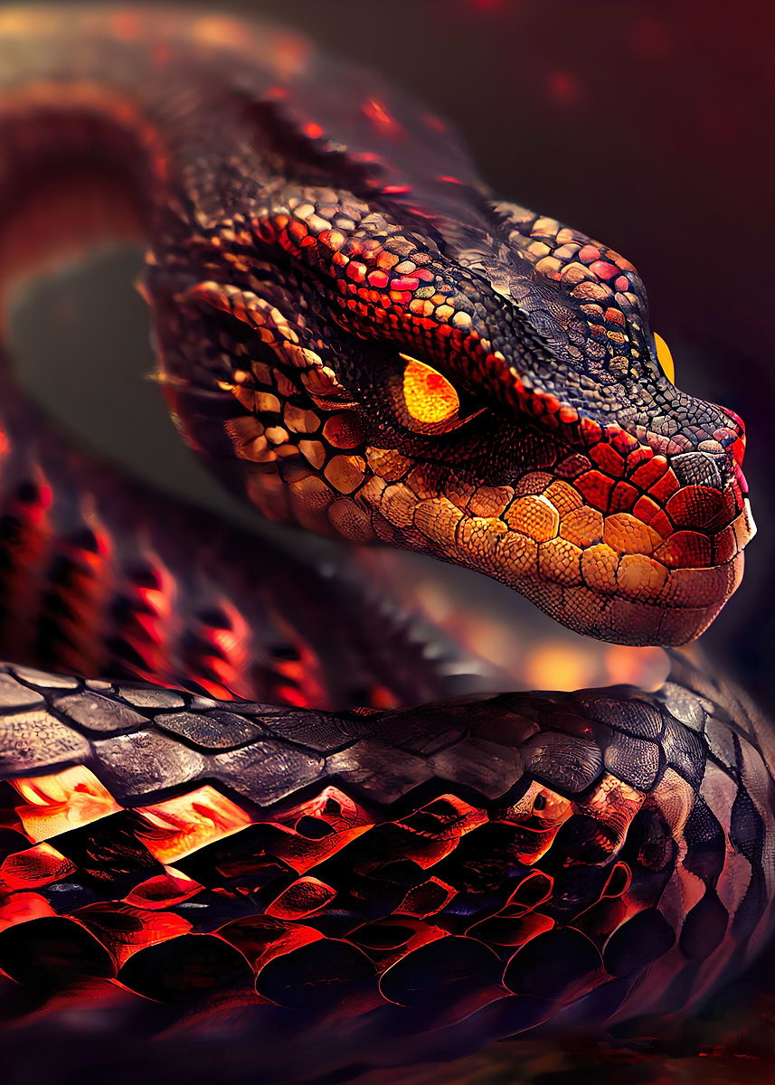 'Red fire snake' Poster, picture, metal print, paint by ...