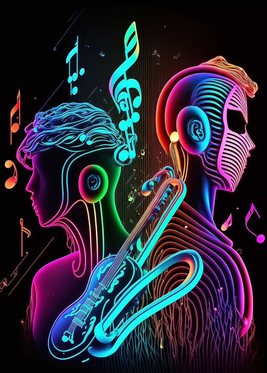 'Live Music Neon ' Poster, picture, metal print, paint by Eudora | Displate