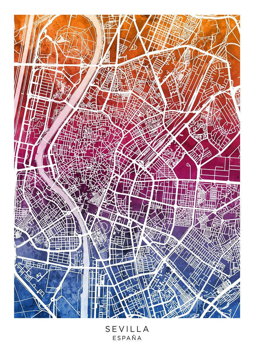'Sevilla Spain Map' Poster, picture, metal print, paint by Michael ...