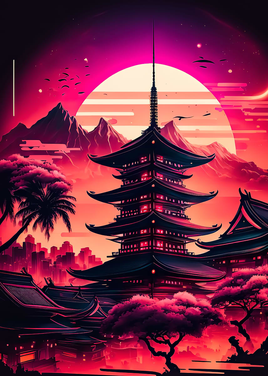 'Japan Landscapes Neon' Poster, picture, metal print, paint by Agnes ...