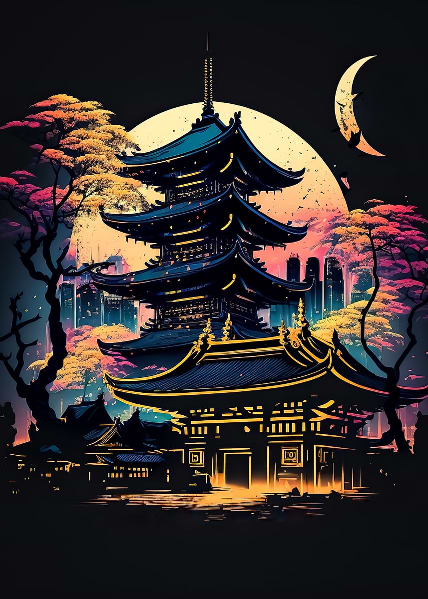 'Japan Landscapes Neon' Poster, picture, metal print, paint by Agnes ...