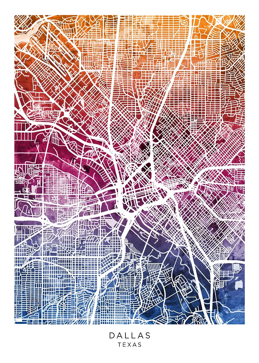 'Dallas Texas Map' Poster, picture, metal print, paint by Michael ...