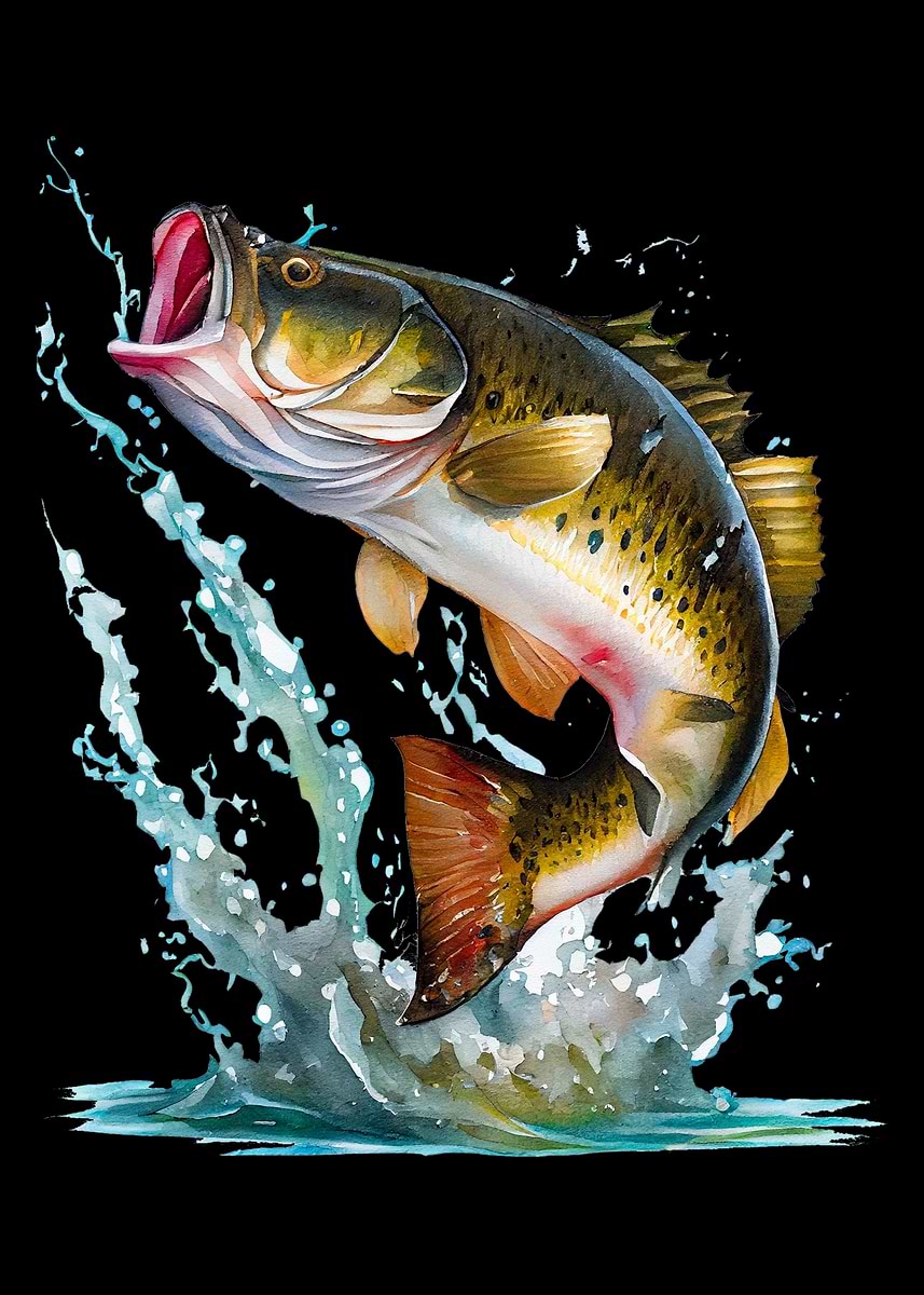 'Bass Splashing The Water' Poster, picture, metal print, paint by ...