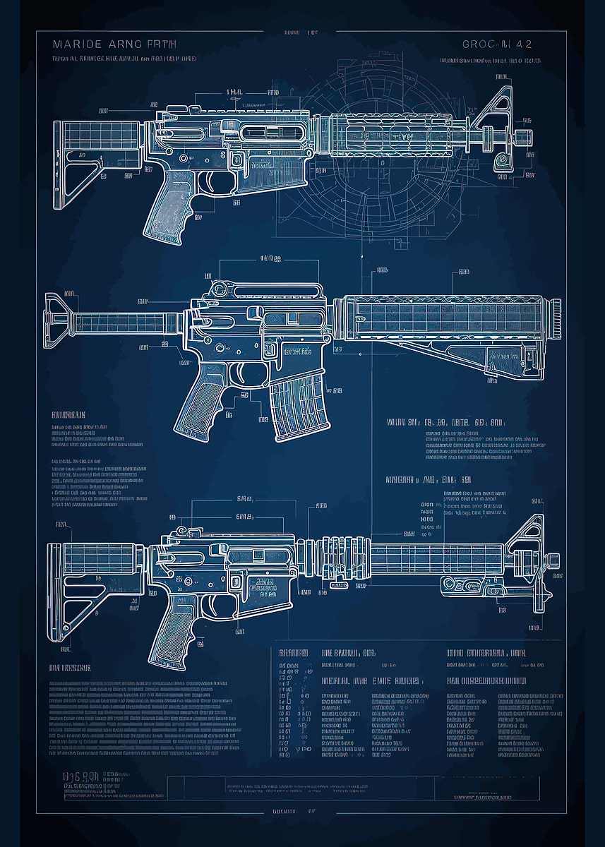 'M16 rifle blueprint' Poster, picture, metal print, paint by Ame Lie ...