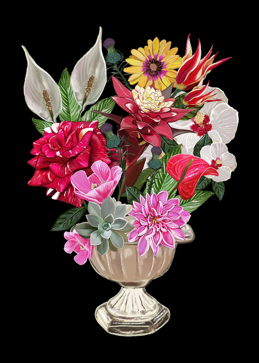 'Flower bouquet black' Poster, picture, metal print, paint by Gulsen ...