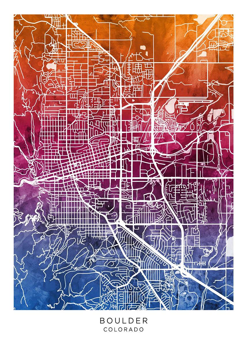 'Boulder Colorado Map' Poster, picture, metal print, paint by Michael ...