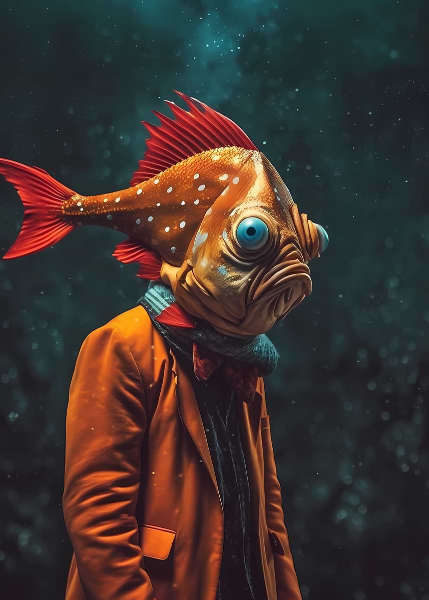 'Man with Fish Head' Poster, picture, metal print, paint by Pink Banana ...