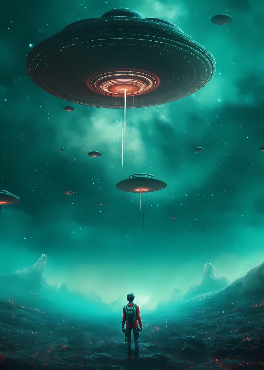 'Alien Encounters ' Poster, picture, metal print, paint by Pink Banana ...