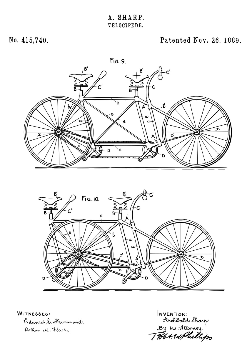 'Velocipede patent 1889' Poster, picture, metal print, paint by ...