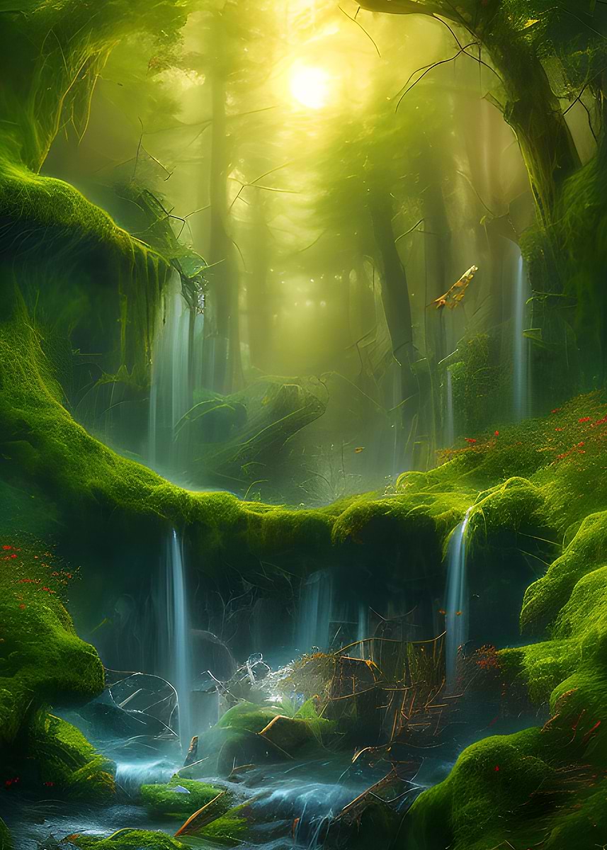 'Green Forest Fantasy Land' Poster, picture, metal print, paint by ...