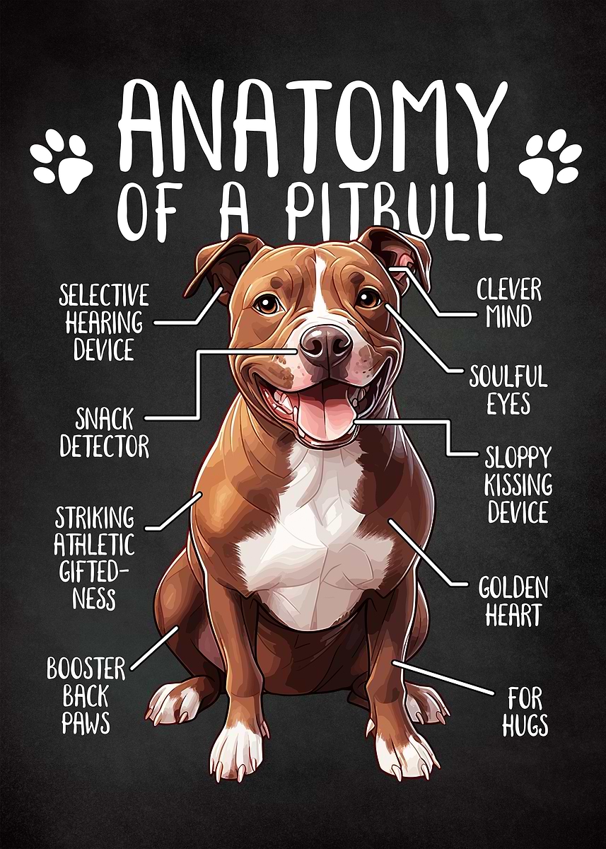 'Pitbull Anatomy Dog' Poster, picture, metal print, paint by Ilythiadesignz | Displate