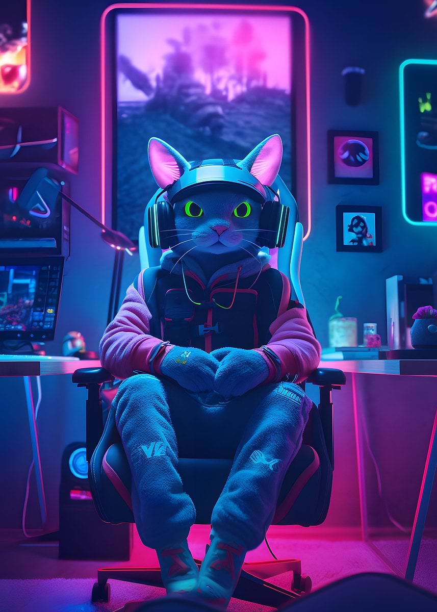 'ESports Cat Gamer' Poster, picture, metal print, paint by ...