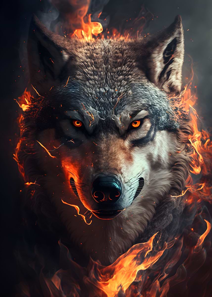 'wolf on fire artwork ' Poster, picture, metal print, paint by mk ...