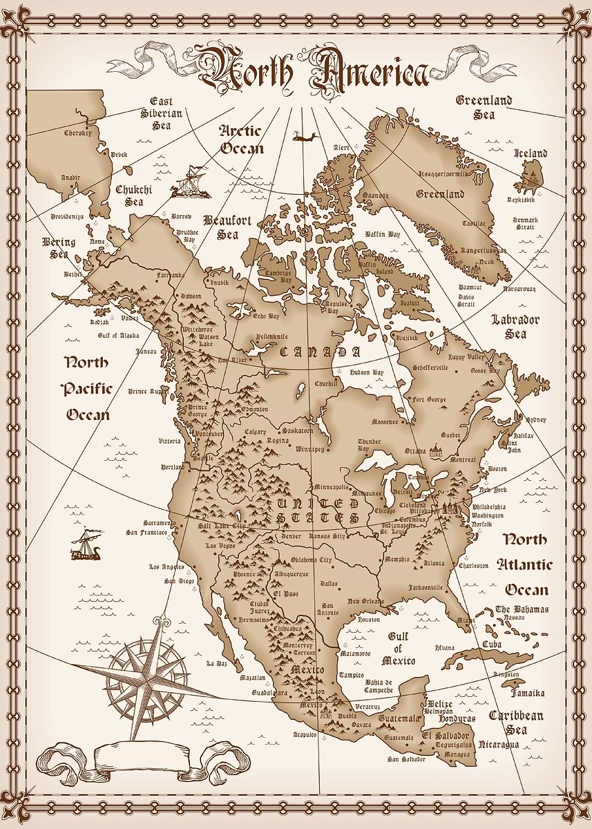 'America Old Map' Poster, picture, metal print, paint by Ander HaRRy ...
