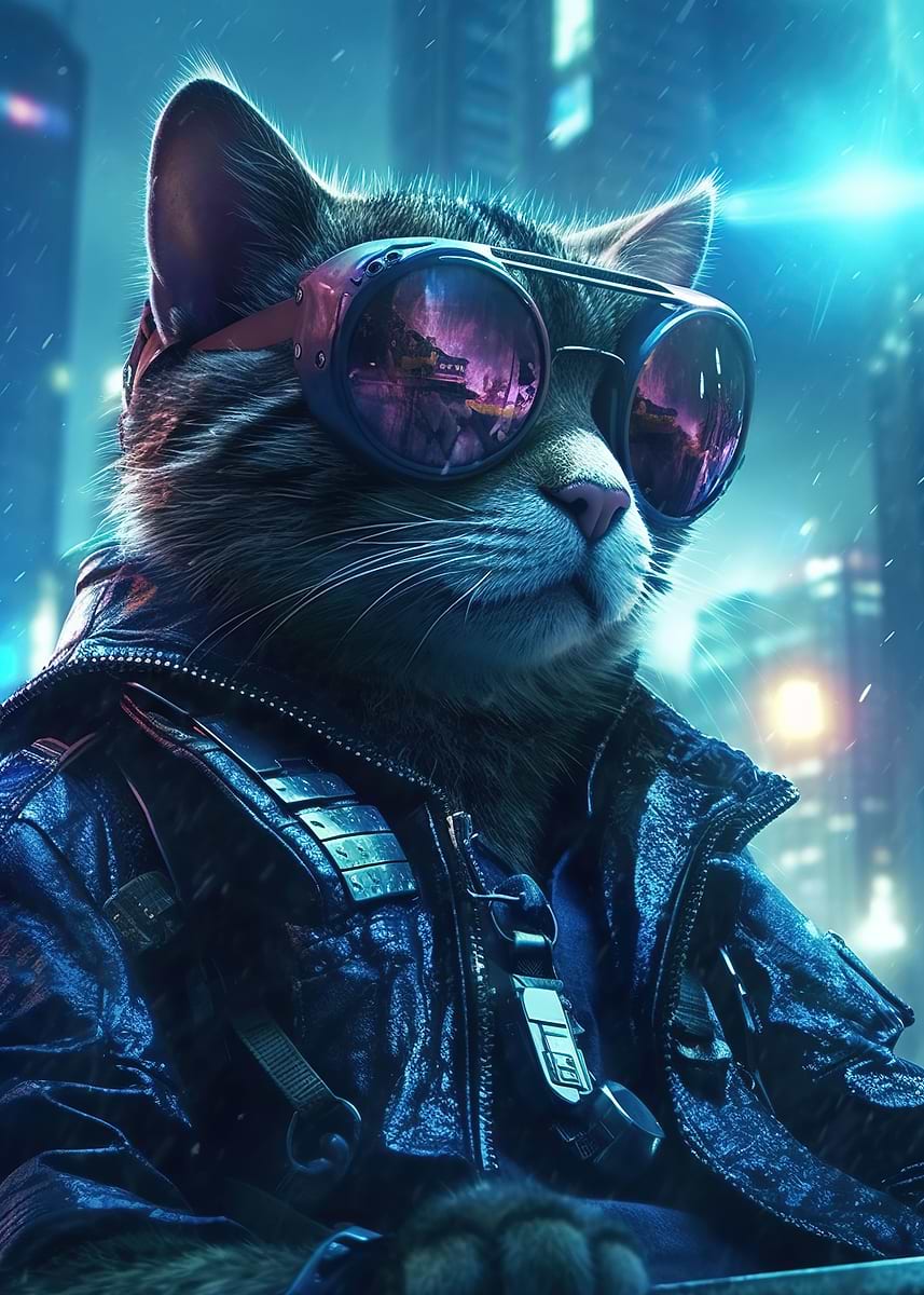 'Cyberpunk cat' Poster, picture, metal print, paint by Powerful Words ...