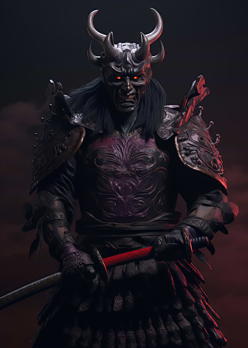'Samurai With Oni Mask' Poster, picture, metal print, paint by Zake ...