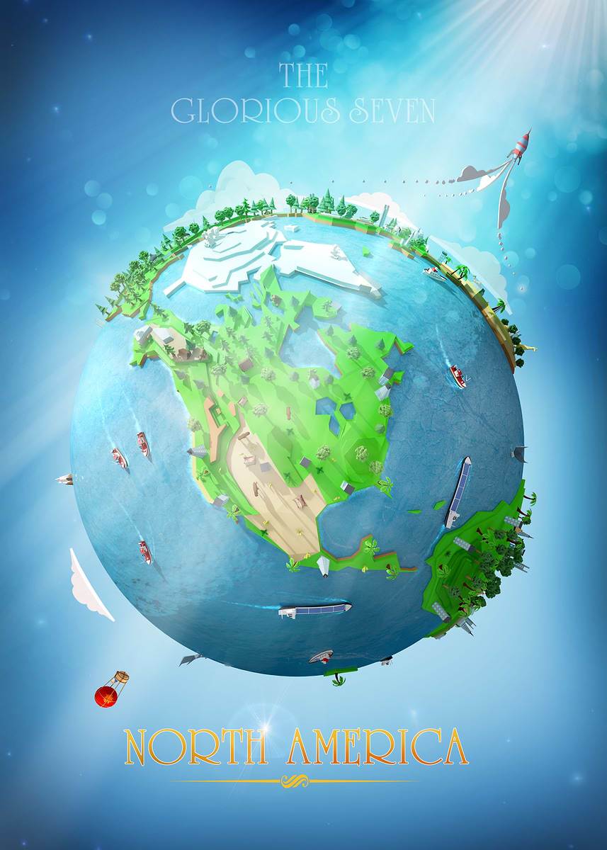'North America Low Poly' Poster, picture, metal print, paint by Kingdom ...