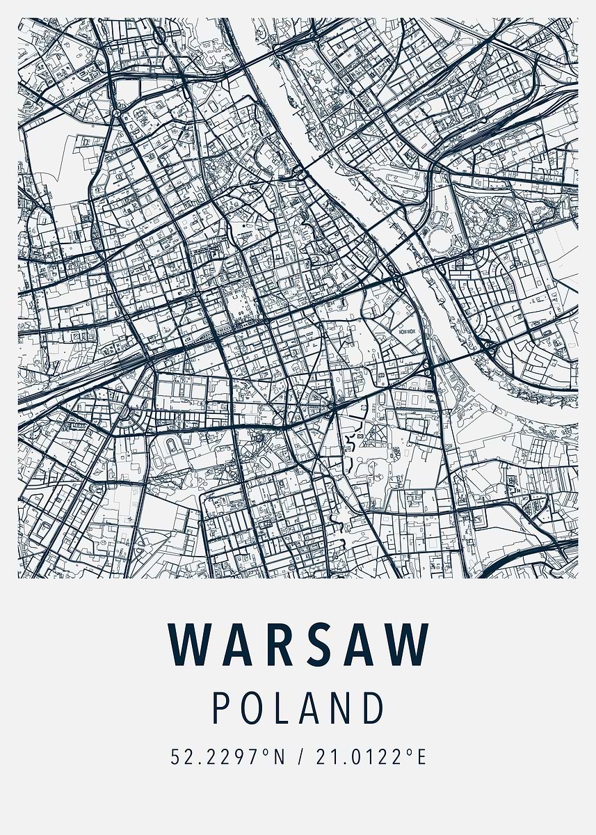 'warsaw simple map' Poster, picture, metal print, paint by Denise ...